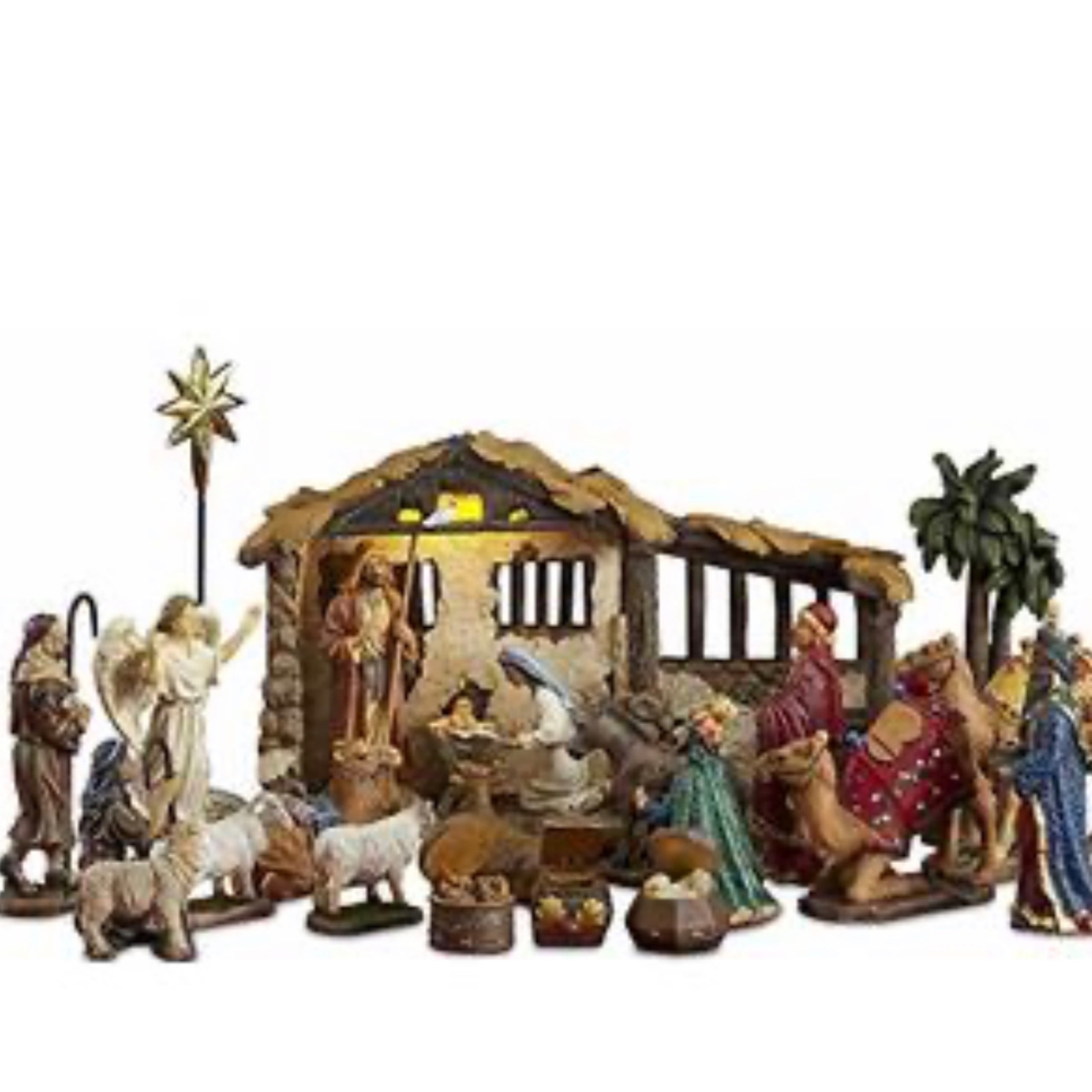Real-Life Nativity 10”H Set of 20 | - Includes Lighted Stable, Palm ...